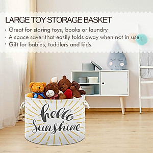 Oyihfvs Yellow Burst Hello Sunshine Round Storage Basket Bin Collapsible Waterproof Laundry Hamper Large Baby Nursery Bucket Organizer Handles Bedroom Closet Toys Gifts Multi 39 20inchx20inchx14inch