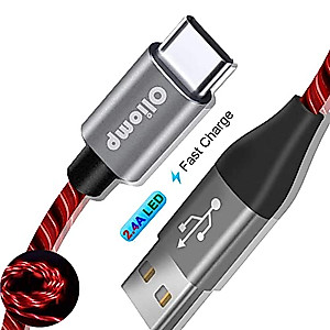 Oliomp USB C Cable, Type C Charging Cable Fast Charge, Lighted Up LED Cable, USB Type C Cable Compatible with Samsung Galaxy S21 Ultra S21 S20 S10 S9 S8 Plus Note 20 10 9 Pixel (6ft, Red)
