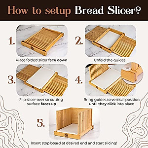 Bread Slicer for Homemade Bread (Bamboo) – 4 Different Thickness Options for Even and Consistent Bread Slices - Compact Foldable Bread Slicing Guide with Optimal Knife Grooves