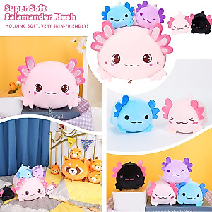 Alayger Plush Axolotl Pillow Mommy Stuffed Animal with 4 Babies Axolotls Plushies, Super Soft Kawaii Hugging Pillow Toy Gifts for Kids Bedding