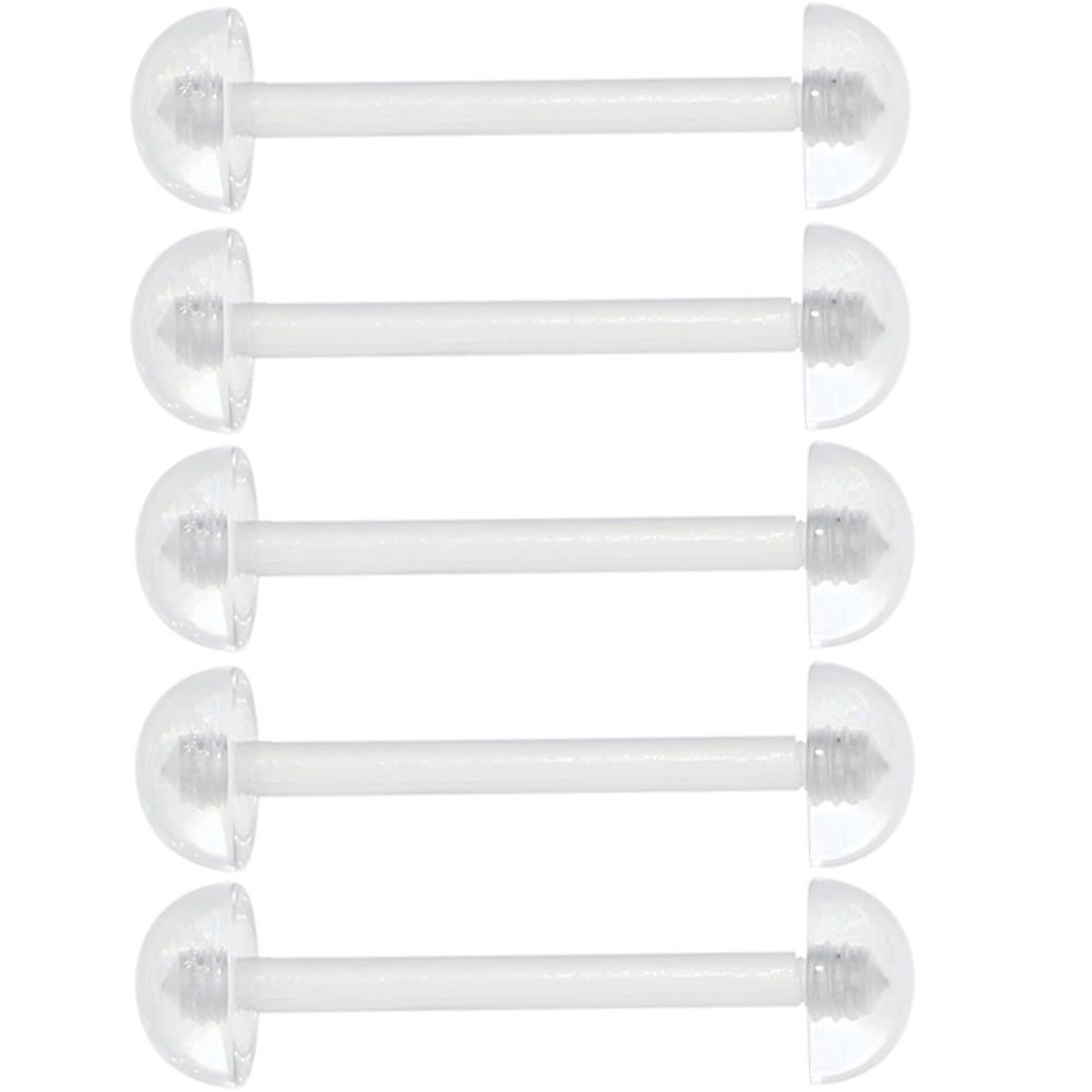 Oasis Plus 10pcs 14G Clear Flexible Plastic Retainer Tounge Ring Nipple Barbell 6mm Balls Body Piercing