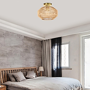 Semi Flush Mount Ceiling Light Paper Woven Rattan Hallway Light Fixture Boho Farmhouse Ceiling Lights for Porch Hallway Kitchen Bedroom, Bulb Not Included (Woven)