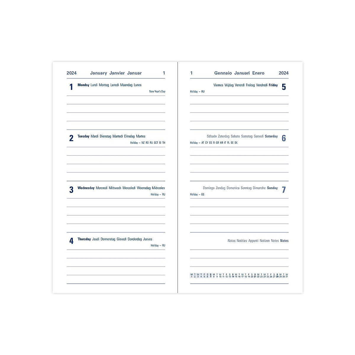 Letts Woodland Medium Pocket week to view 2024 diary - green