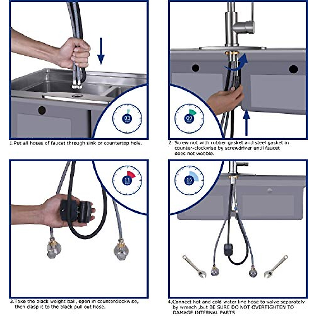 RKF Commercial Kitchen Faucet with Pull Down Spray Head,Single Lever Handle Pull Down Sprayer Kitchen Faucet with Deck Plate and Soap Dispenser,Brushed Nickel,PD05T-32/BN