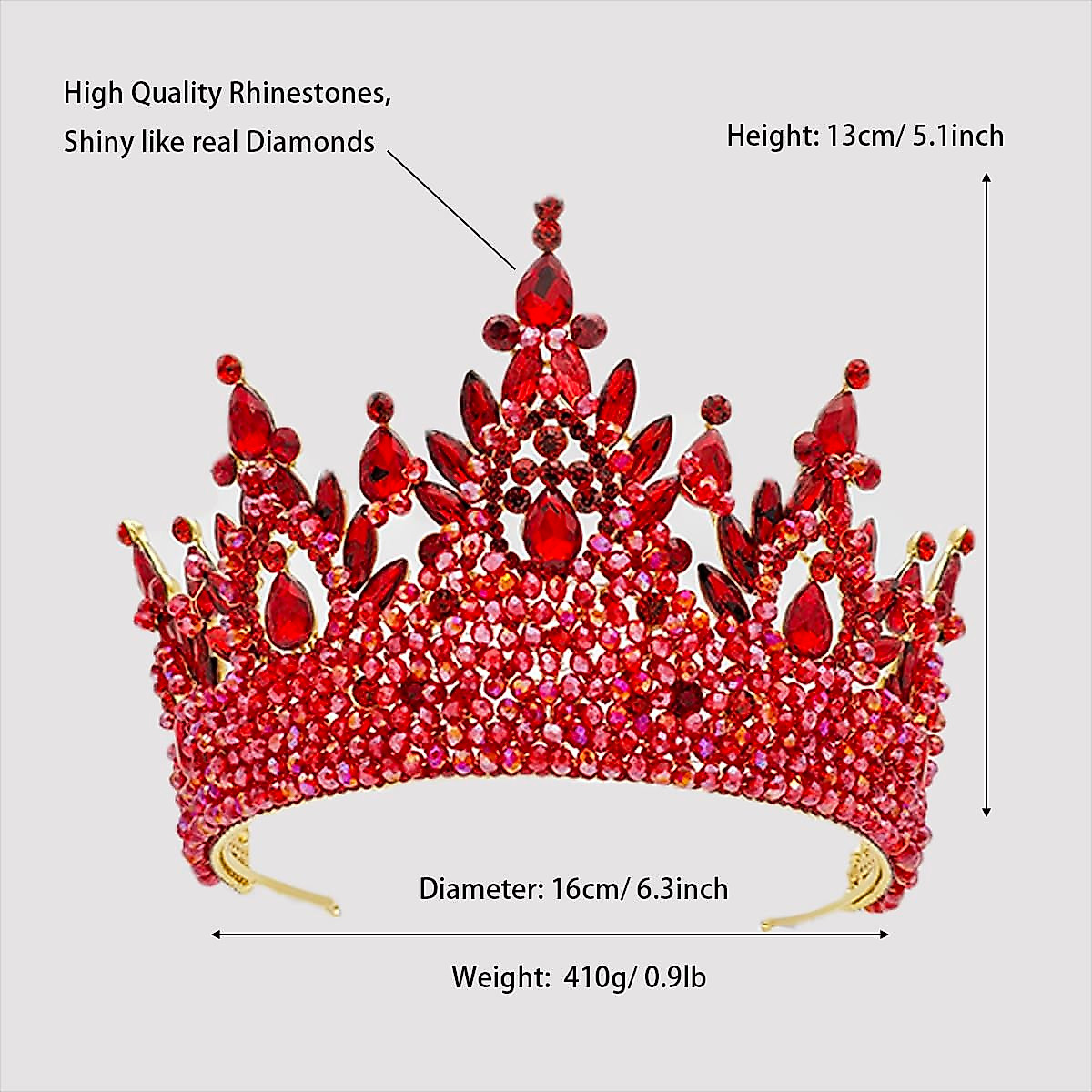 Red Crowns for Women Large Crystal Tiaras Tall Pageant Crowns Rhinestone Royal Queen Headband Princess Quince Headpieces for Wedding Birthday Prom Costume Cosplay Celebration