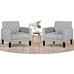 VAMEPOLE Modern Accent Chairs Set of 2, Comfy Living Room Chair, Cozy Tufted Mid Century Modern Accent Chair, Upholstered Reading Arm Chair for Living Room, Bedroom Sofa Chair(Light Grey, Set of 2)