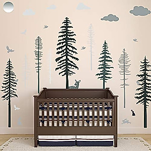 Nursery Wall Decal Forest Deer Pine Trees Wall Decal Woodland Vinyl Wall Sticker for Kids Babies Room Nursery Decoration (15.7 x 35.4 Inch)