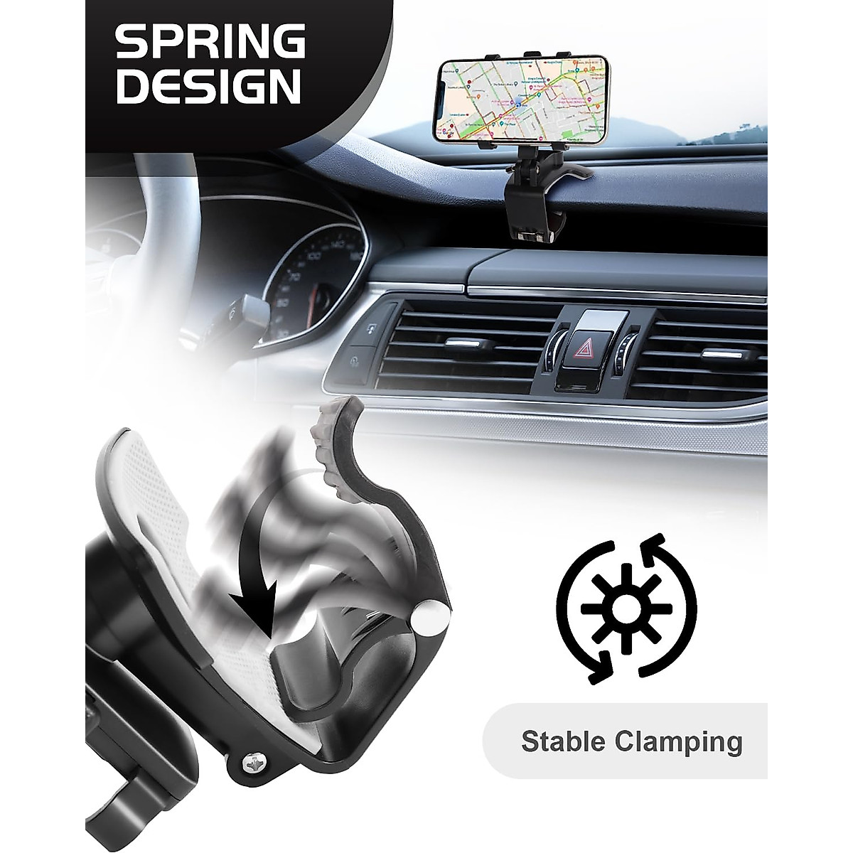 Bawyot Car Phone Holder for Dashboard 360 Degree Rotation Multifunctional One Hand Operation Clip Design Phone Mount Compatible with 4-7 inch Smartphones