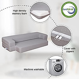 HonTop 10 Inch Fold Out Couch Bed Memory Foam Couch Floor Futon Sofa Bed, Sleeper Chair Bed for Bedroom Living Room Guest, Full Size, Light Grey