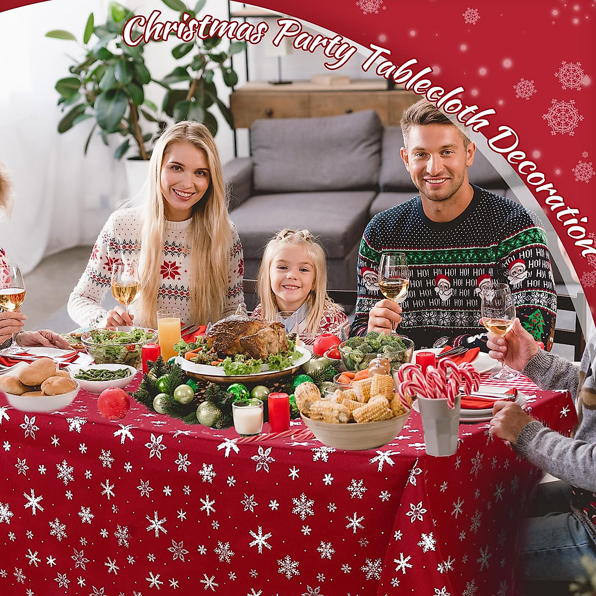 Mixweer Winter Tablecloth Rectangle Snowflake Printed Table Cover Winter Decorations Washable Table Cloth for Dinner Xmas Decor(60 x 84 Inch,Red)