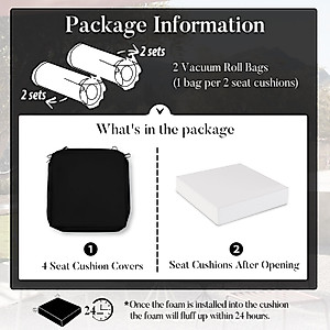 Basic Beyond Outdoor Chair Cushions for Patio Furniture, Waterproof Outdoor Seat Cushions Set of 4 19 x 19, Patio Chair Cushions Set of 4 with Ties and Handle, Black