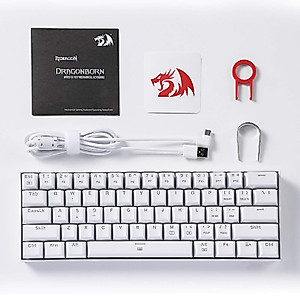 Redragon K630 Dragonborn 60% Wired RGB Gaming Keyboard, 61 Keys Compact Mechanical Keyboard with Linear Red Switch, Pro Driver Support, White