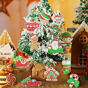 12 Pieces Christmas Diamond Painting Keychain 5D DIY Diamond Painting Kit Christmas Hanging Diamond Art Kits Diamond Art Christmas Ornaments for Kids Christmas Crafts Family Decor
