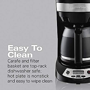 Hamilton Beach 12 Cup Programmable Drip Coffee Maker with 3 Brew Options, Glass Carafe, Auto Pause and Pour, Black with Stainless Accents (46299)