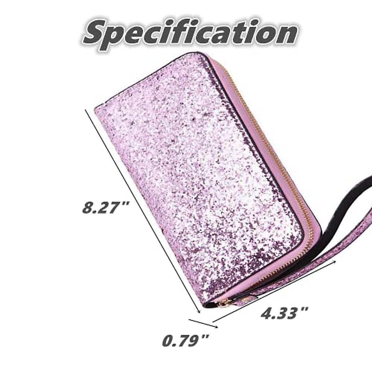 FuSi Women Sequined Wallet Casual 2-Fold Long Coin Purse (Pink), FSUS0073