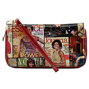 Glossy magazine cover collage dome satchel bag purses bowling bag Michelle Obama bags with wallet set 2 in 1 (MULTI/RD)