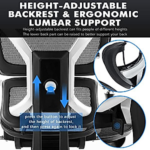 Multifunctional Big and Tall Mesh Office Chair - Adjustable Backrest Height, 4D Arms, Lumbar Support, Headrest and Tilt Angle - Metal Base Quiet Rubber Wheels Ergonomic High Back Computer Desk Chair