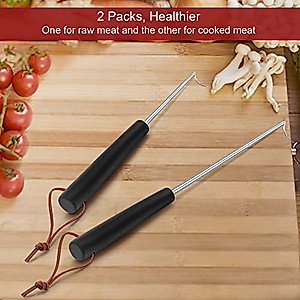 Leonyo 2 Pack Pigtail Food Flipper, 12 & 17 Inch Meat Hook Flippers Turner with Stainless Steel Shafts, Substitutes of Grill Tong, Spatulas, Fork for Kitchen Cooking BBQ, Plastic Handles, Right Handed