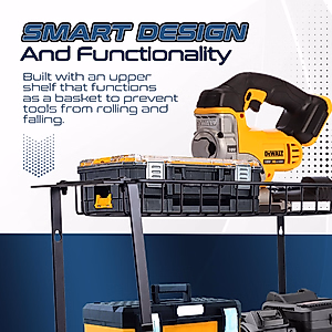 LORO ESSENTIALS Power Tool Organizer for Tool Storage - Garage Storage Tool Organizer Wall Mount - Storage Rack for Cordless Drill Holder - Heavy Duty Shelving with Tool Box Holder and Battery Holder