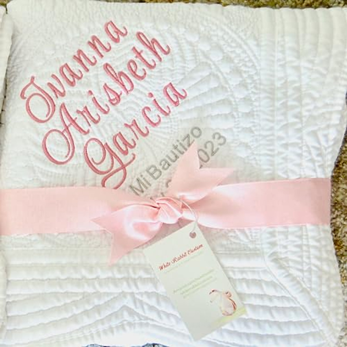 Personalized Baby Baptism Blanket Quilt Gift Girl Boy Name Date Monogrammed Christening