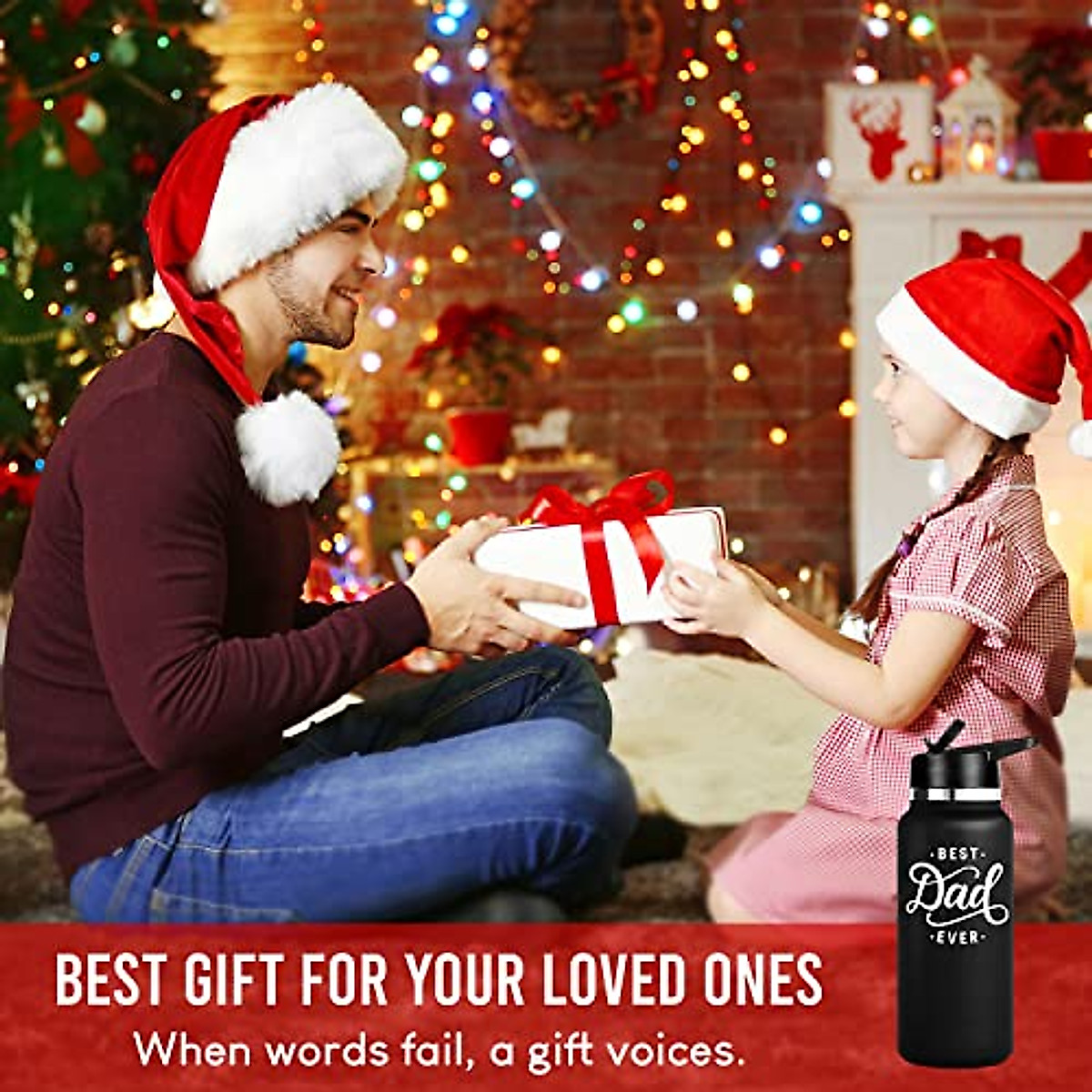 OTTIO Best Dad Ever Water Bottle, Gifts for from Daughter - 32oz Insulated Bottle Men, Tumbler Christmas Son, Father Day Gift & Birthday New Dad, Black