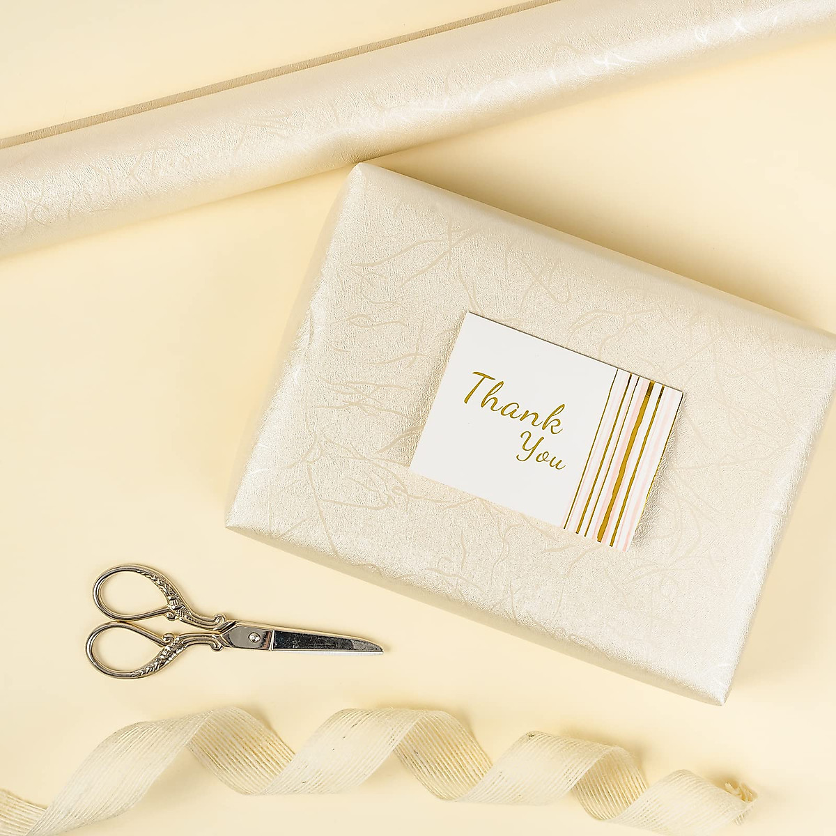 WRAPAHOLIC Wrapping Paper Roll - Mini Roll - 17 Inch x 16.5 Feet - Basic Texture Cream Design for Birthday, Holiday, Wedding, Baby Shower