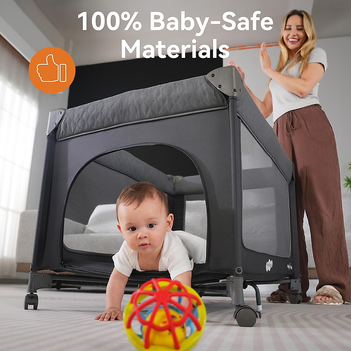 Portable Crib for Baby, Portable Baby Playpen with Detachable Bassinet and Changing Table