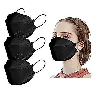KellyKessa 50Pcs 4-Ply KF94 Black Face Masks Breathable 3D Design Protective Face Filter, No Pain Earloop (Black)