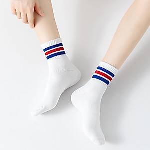 Fszsaa Novelty Socks For Women Striped Retro Mini Crew Socks Sporty Calf Socks Casual Cotton Ankle Socks Women
