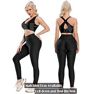 SEASUM Women High Waisted Yoga Pants Workout Butt Lifting Scrunch Booty Leggings Tummy Control Anti Cellulite Textured Tights XL