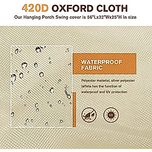 boyspringg Porch Swing Cover, 56x32x25 Inches, Outdoor Swing Cover Waterproof for Patio Garden Furniture, Patio Swing Cover All Weather Protection (Beige)