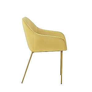Ball & Cast Upholstered Dining Modern Accent Chair with Low Armrest Golden Metal Leg Set of 1, Medium, Yellow