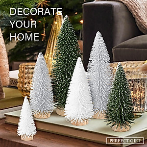 Hatisan Mini Christmas Trees with Wooden Base, Bottle Brush Artificial Trees for Tabletop Decor (Green, Silver, White)