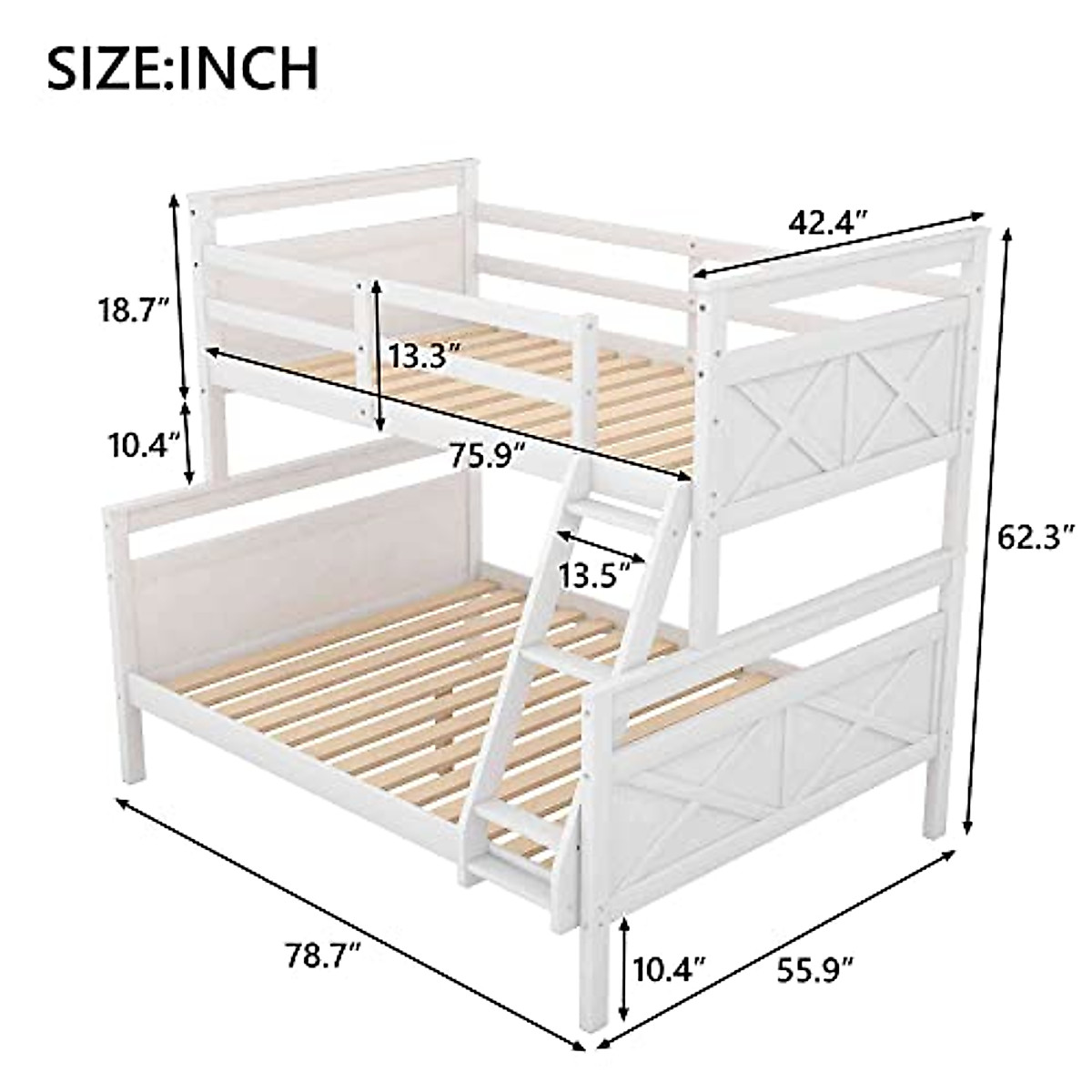 Cotoala Twin Over Full Solid Wood Bunk Bed with Ladder, Safety Guardrail, No Box Spring Need, Perfect for Bedroom Kids, Adults