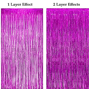 Slmeno 4 Pack 3.3x8.2 Feet Hot Foil Fringe Backdrop Curtains, Hot Foil Fringe Curtain Backdrop Streamers Party Decor Birthday Party, Baby Shower, Bachelorette, Disco, Grad Party, 4pcs Laser Rose-red