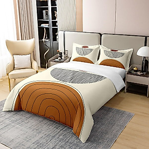 jejeloiu Boho Cotton Duvet Cover Set for Kids Boys Girls Mid Century Abstract Sun and Moon Comforter Cover Set King Size Sunrise Rainbow Bedding Set Modern Bedspread Cover Quilt Cover