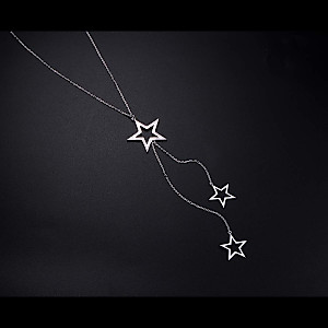 DAOCHONG S925 Sterling Silver Long Stars Statement Necklace Pendant for Women Chain Sweater Jewelry