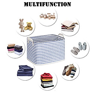 PFFVRP Storage Bins, Foldable Fabric Closet Storage Basket with Dual Handles, Strudy Storage Baskets for Shelves, Storage Boxes for Organizing, 3-Pack (Blue Stripes)