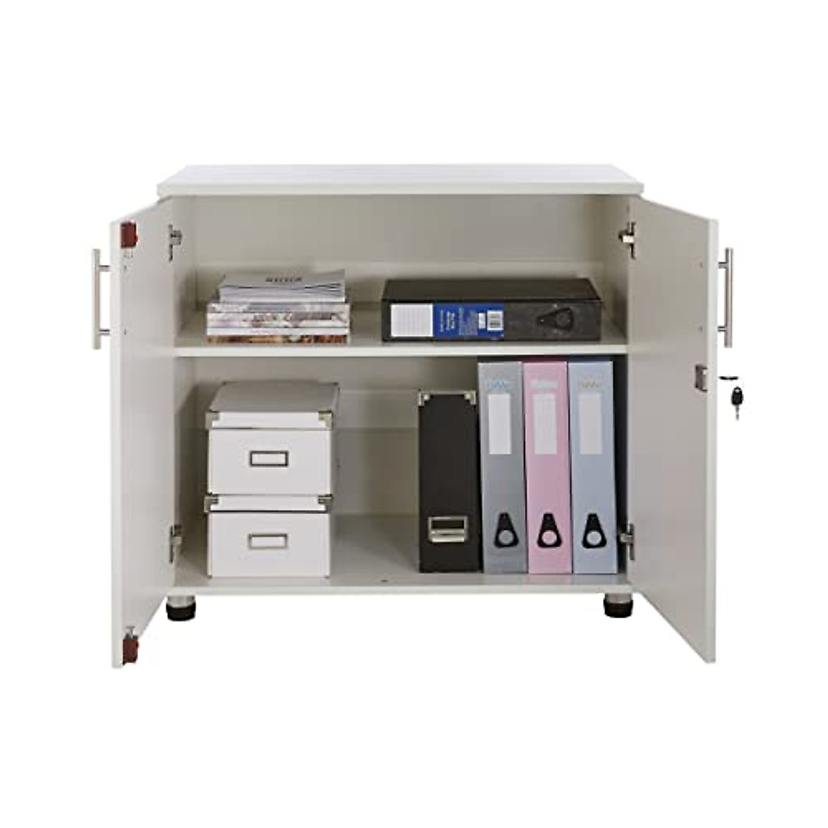 MMT Furniture 2 Door Locking Office Storage Cabinet - File Cabinet Organiser Cupboard - Wooden Filing Cabinet - Free Standing Adjustable Shelves Bookcase - Desk Extension Cabinet
