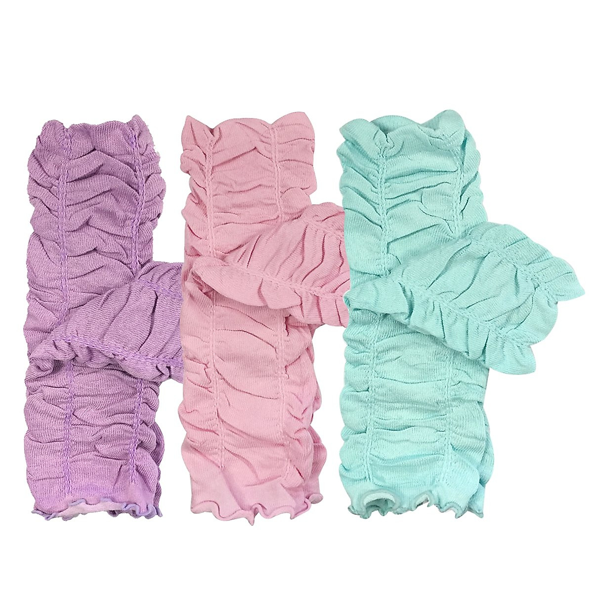 Bowbear Little Girls 3 Pair Gathered Ruffles Leg Warmers, Lilac, Ballet Pink, Sky Blue