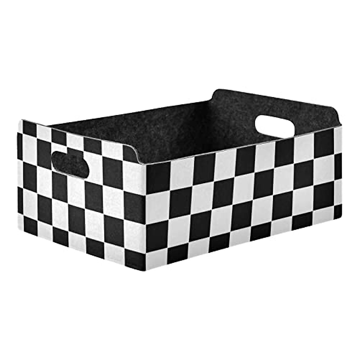 CaTaKu Foldable Storage Basket Checkered Racing Flag Collapsible Felt Storage Bins with Handle Drawer Organizer Bin Cube Shelf Box for Organizing Closet Clothes Office Books Bedroom