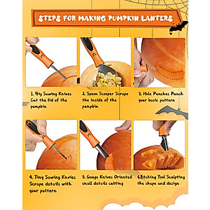 Henscoqi Pumpkin Carving Kit 7 Packs Carving Tools Set, Pumpkin Carving Set Jack Lantern Sculpting Set with Heavy Duty Stainless Steel Durable Handle, Halloween Decoration Set with Storage Skull Cup