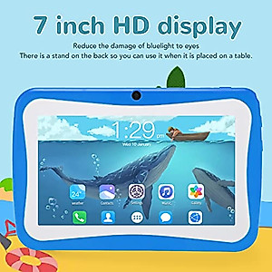 7 Inch Kids Tablet for Android 8.0, 5G WiFi and 5.0 BT, 1960 x 1080 IPS HD Tablet with Case and Stand for Kids, Quad Core CPU, 4GB 32GB, 2MP + 5MP, Education, Entertainment (Blue)