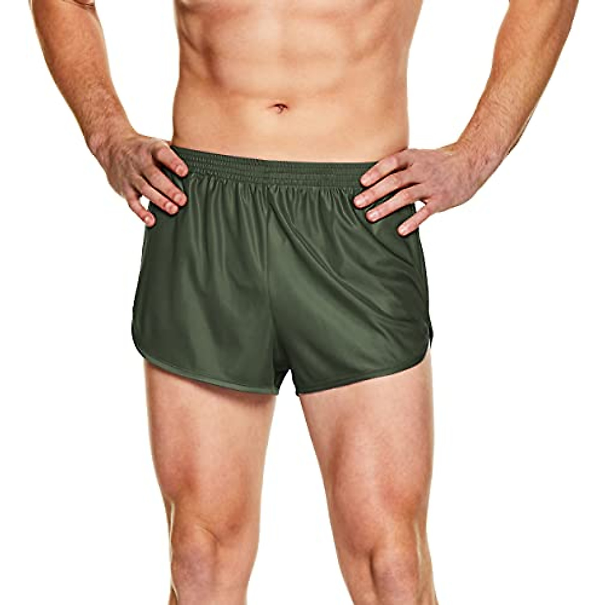 TSLA Men's Active Running Shorts, 3 Inch Quick Dry Mesh Jogging Workout Shorts, Gym Athletic Marathon Shorts, 2.5 Inch Marathon Short Olive, Medium
