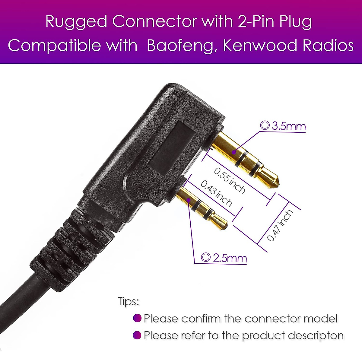 Covert Acoustic Tube Earpiece with Mic for Baofeng UV-5R Walkie Talkies, Surveillance Headset and PTT Compatible with 2 Way Radios Brands Baofeng and Kenwood, Puxing, Wouxun (Black)