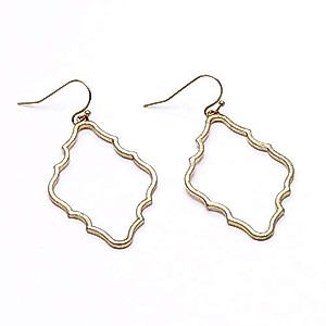POMINA Lightweight Simple Basic Geometric Gold Dangle Drop Earrings Open Gold Teardrop Earrings for Women (A) Worn Gold)