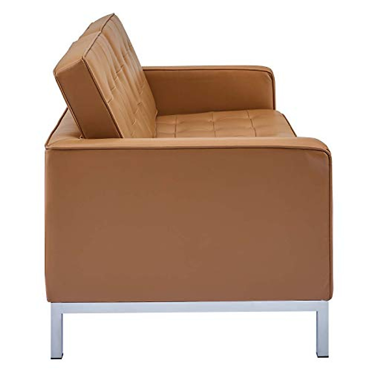 Modway Loft Upholstered Leather Mid-Century Modern Loveseat in Tan