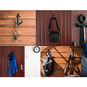 5 Packs Anchor Shape Hooks Vintage Hook Cast Iron Wall Wood Mounted Coat Hat Hooks Antique Black