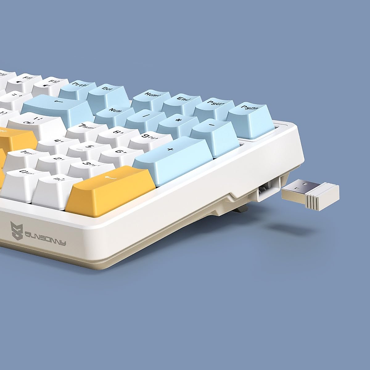 Merdia Wireless Mechanical Keyboard, Triple Mode 2.4G/USB-C/BT Gaming Keyboard 100 Keys Ice-Blue Backlit Brown Switch Keyboard | Rechargeable Keyboard | Mechanical Gaming Keyboard | Ice Blue/W/Y