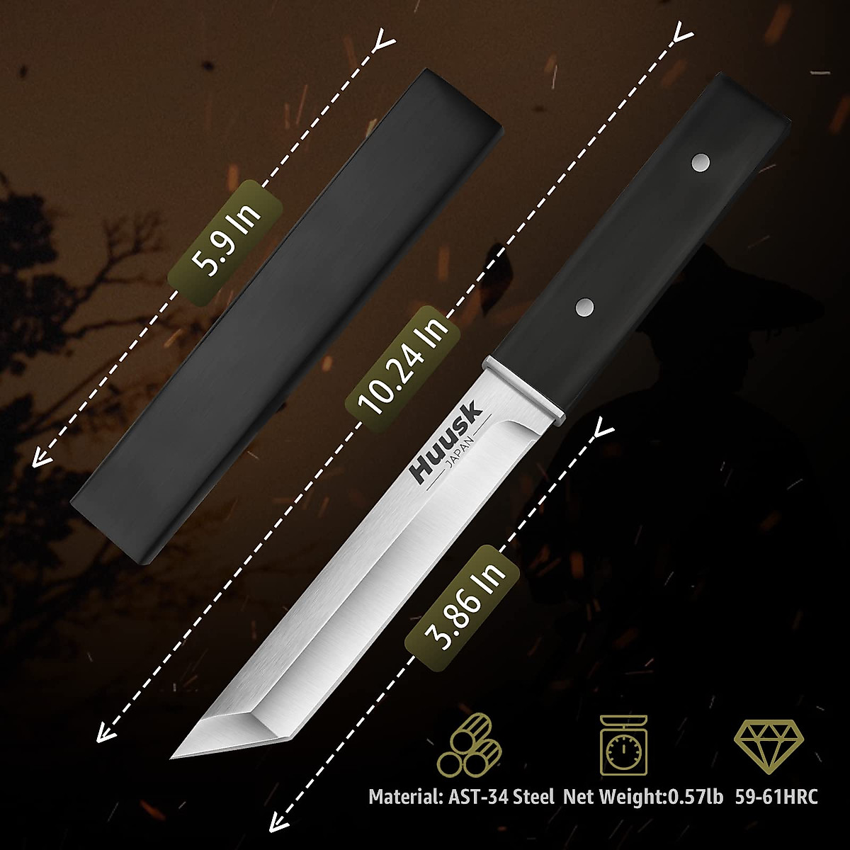 Huusk Chef Knives Bundle with Hand Forged Meat and Vegetable Knife, Outdoor Camping Cooking Knife with Leather Sheath and Gift Box